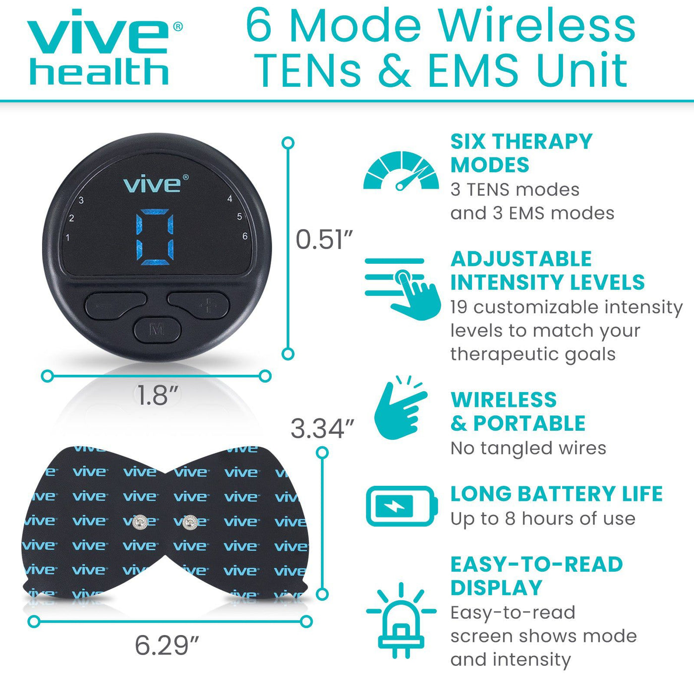6-Mode Wireless TENS Unit - Muscle Stimulation — Vive Health