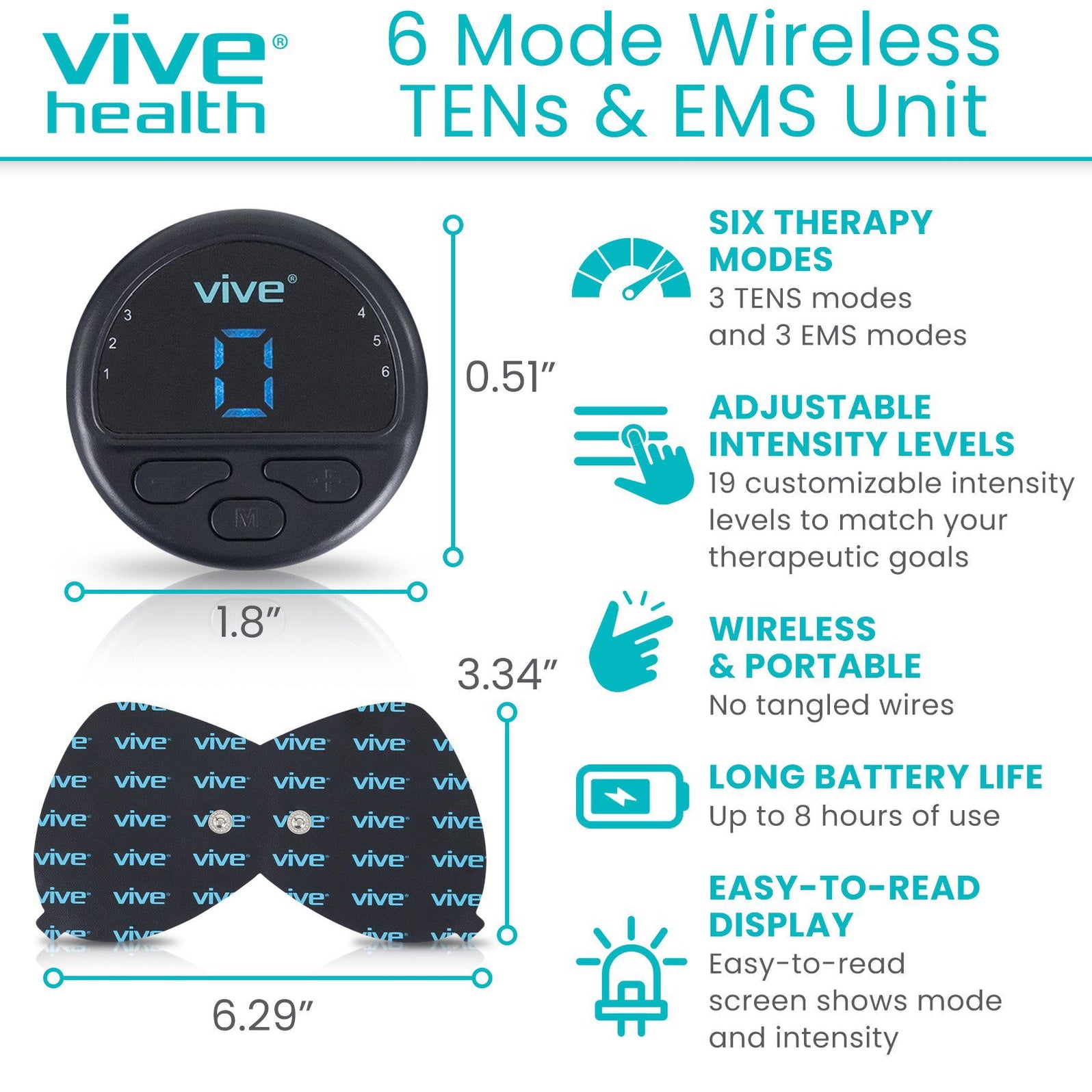 6-Mode Wireless TENS Unit - Muscle Stimulation — Vive Health