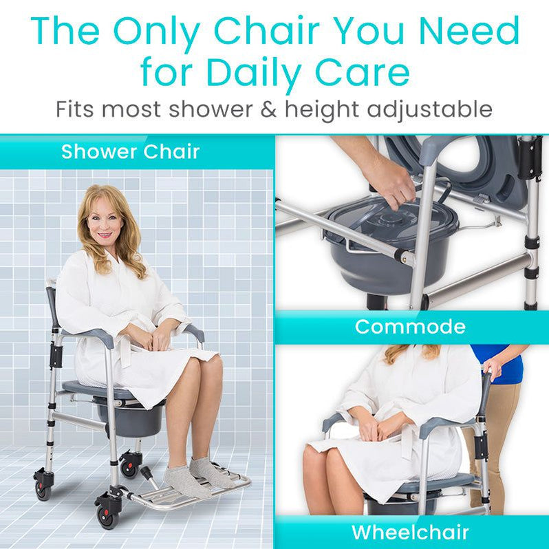 Shower Commode Transport Wheelchair - 3 in 1 — Vive Health