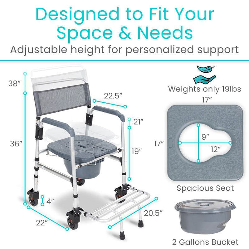 Shower Commode Transport Wheelchair - 3 in 1 — Vive Health