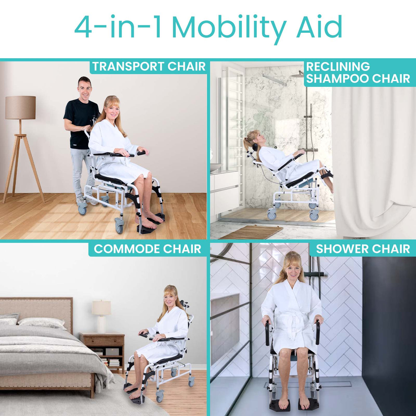 Reclining Shower Commode Transport Chair — Vive Health
