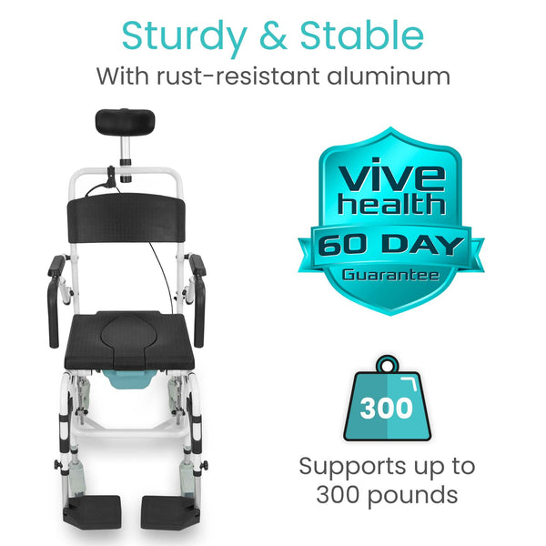 Reclining Shower Commode Transport Chair - Vive Health
