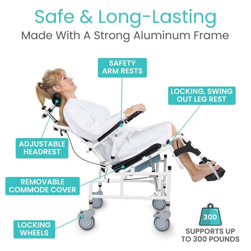 Reclining Shower Commode Transport Chair — Vive Health