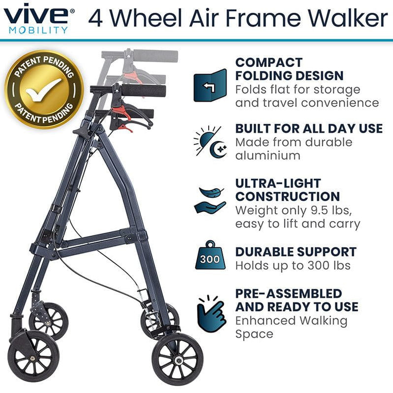 4-Wheel Air Frame Walker| Lightweight and Compact — Vive Health