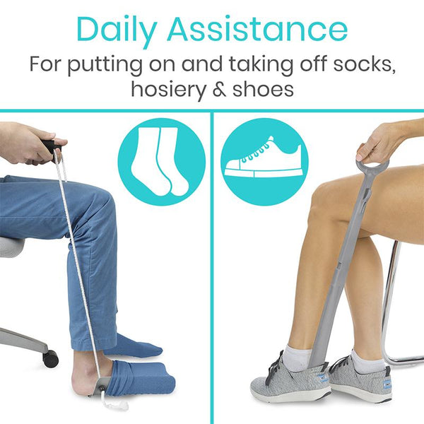 Sock Aid Kit - Long Handle Shoe Horn & Sock Remover - Vive Health