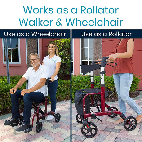 Wheelchair Rollator - 4 Wheel Walker with Seat - Vive Health