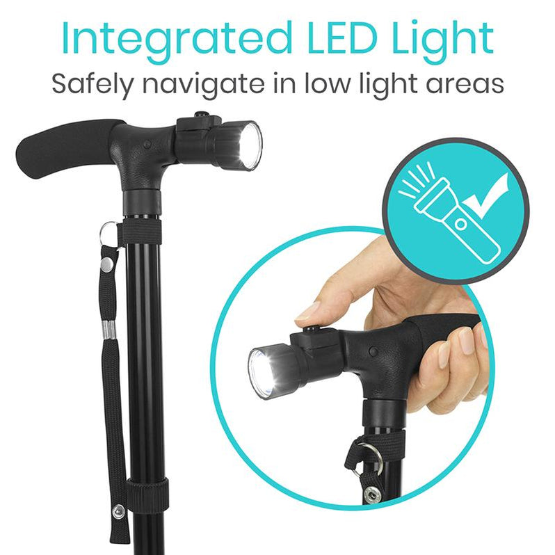 Folding Cane with Light - Collapsible Walking Support — Vive Health