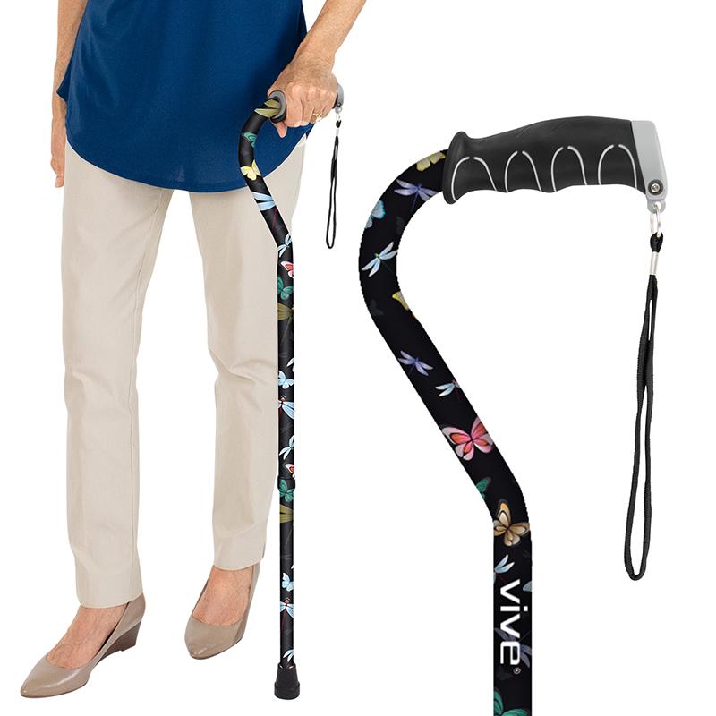 Walking Cane with Offset Handle - Adjustable Height - Vive Health